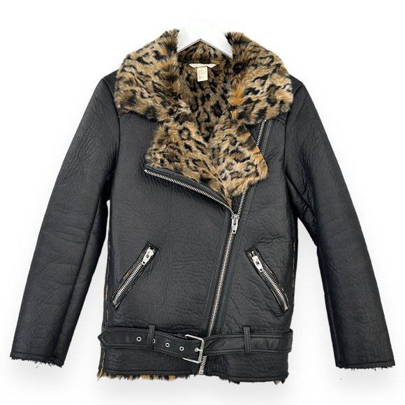 H&M | Jackets & Coats | Hm Black Oversized Belted Faux Leather Biker ...